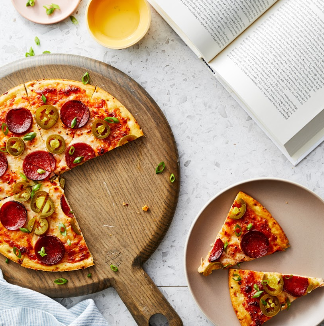 Turkey Pepperoni and Jalapeño Pizza